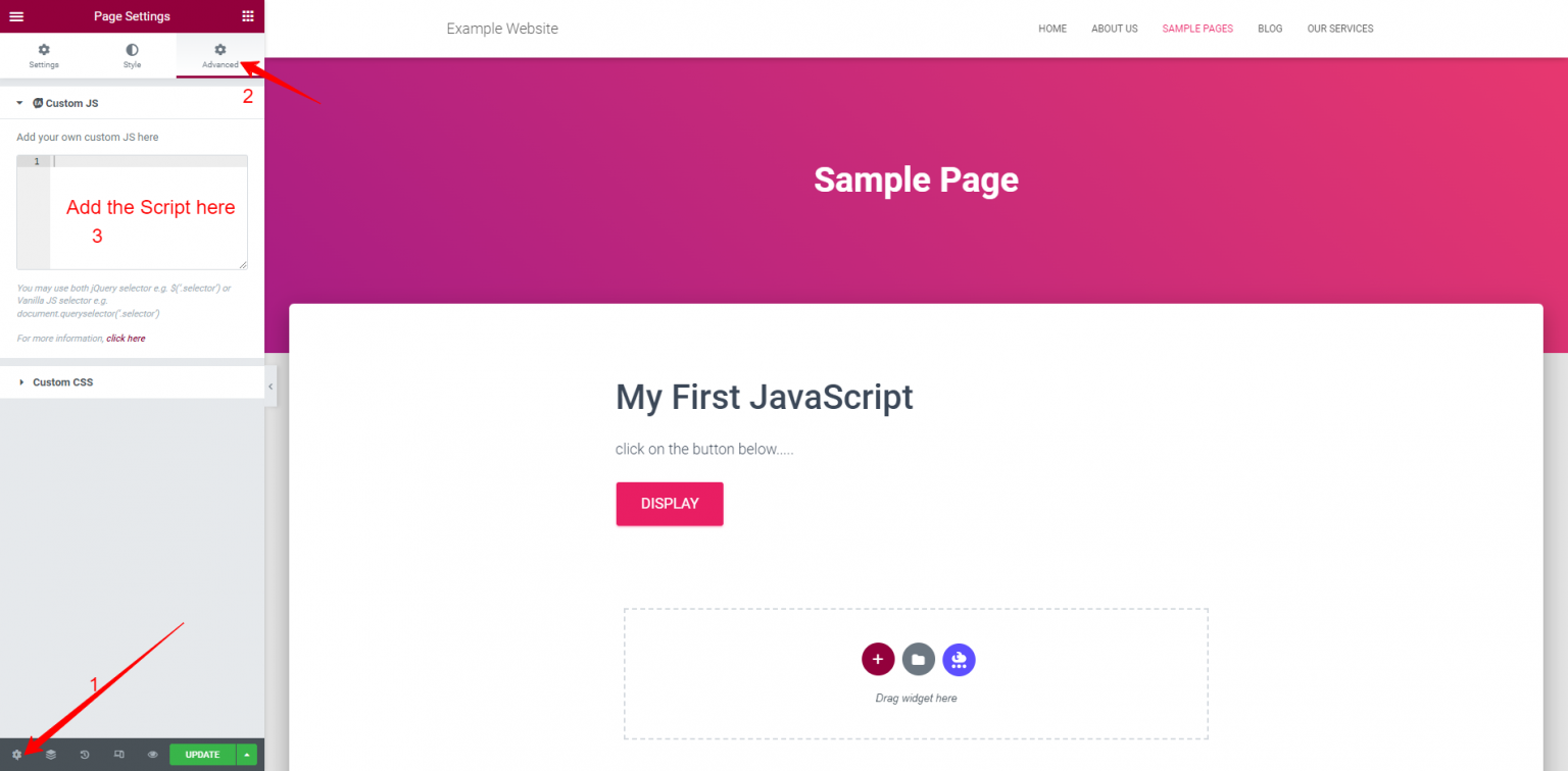 How to easily Add JavaScript to Elementor free version - Engine Templates